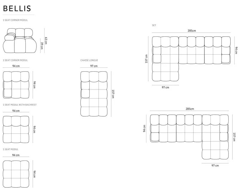 Tmavě šedá sametová pohovka 285 cm Bellis – Micadoni Home