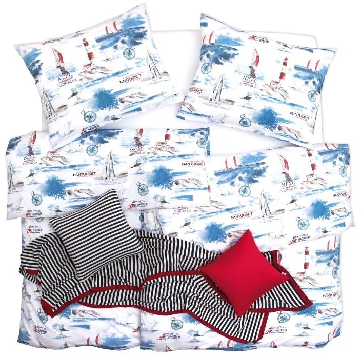 SCANquilt povlečení SATÉN DESIGN sailing bílomodrá 140 x 220/70 x 90 cm