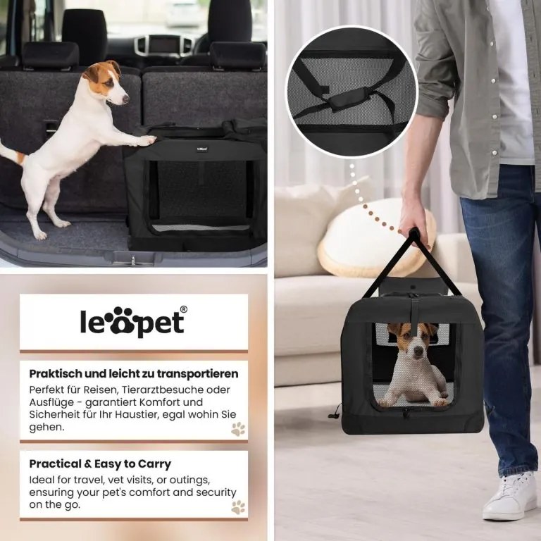 Leopet Přepravní box pro psy XXL, 91 x 63 x 63 cm, černý