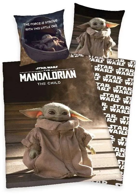 HERDING Povlečení Star Wars Mandalorian Baby Yoda Bavlna, 140/200, 70/90 cm