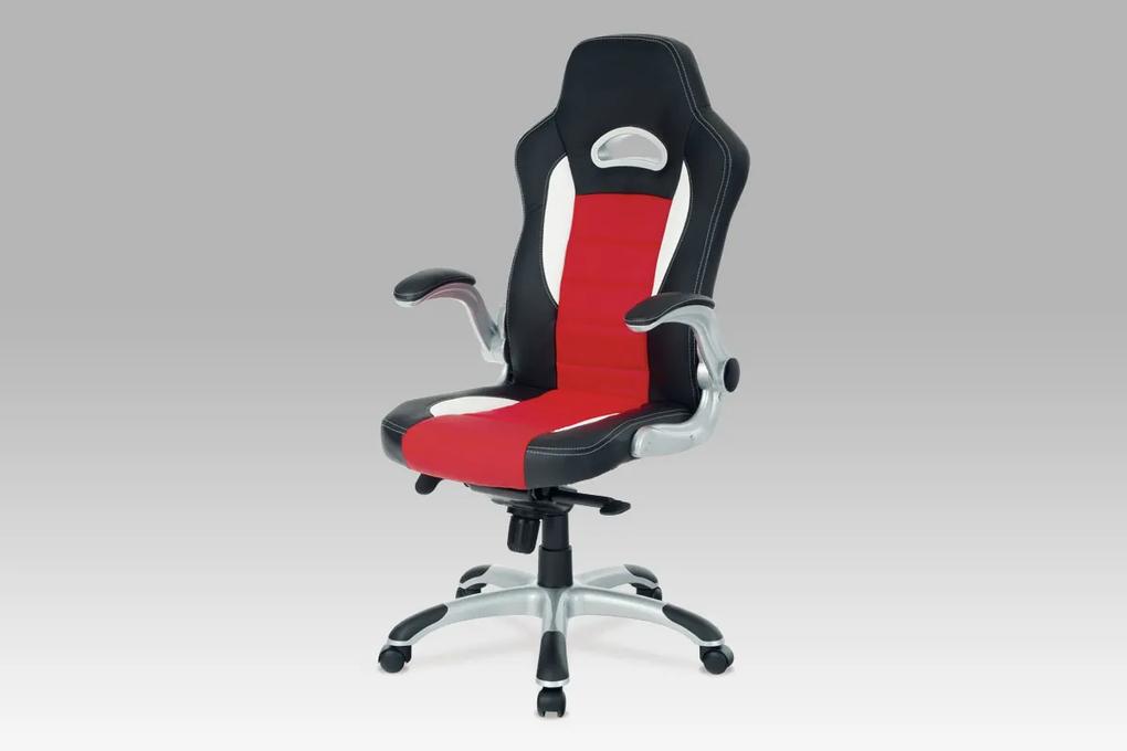 Kancelářká židle se synchronním mechanismem černo-červená ekokůže KA-E240B RED