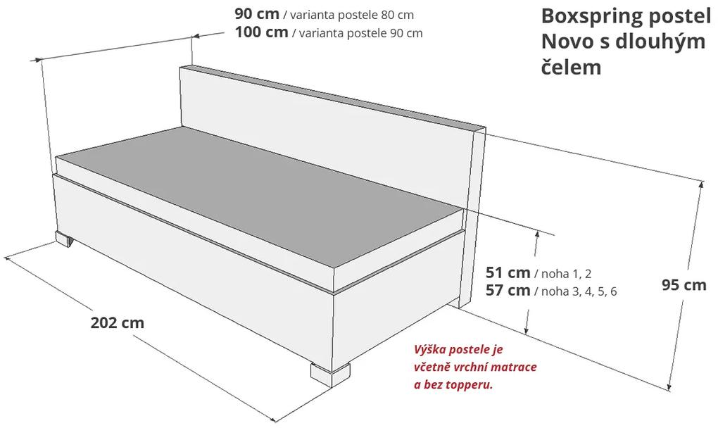 NEW DESIGN postele Postel boxspring NOVO s úložným prostorem a dlouhým čelem, 90×200 cm, matrace a rošt v ceně Velikost postele: 90 × 200 cm, Strana:…