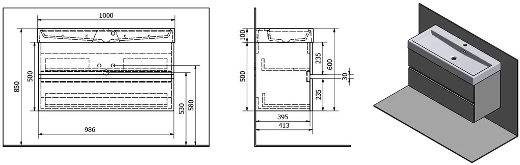 Sapho Largo umyvadlová skříňka 99 x 50 x 41 cm bílá LA101