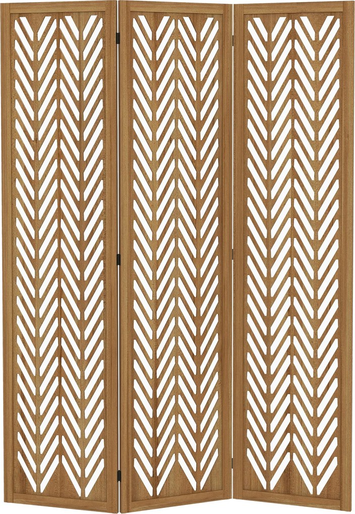 HOMCOM Skládací Paraván se 3 Panely 120x1.7x170 cm Přírodní Dřevo s Geometrickým Vzorem pro Kancelář a Ložnici | Aosom
