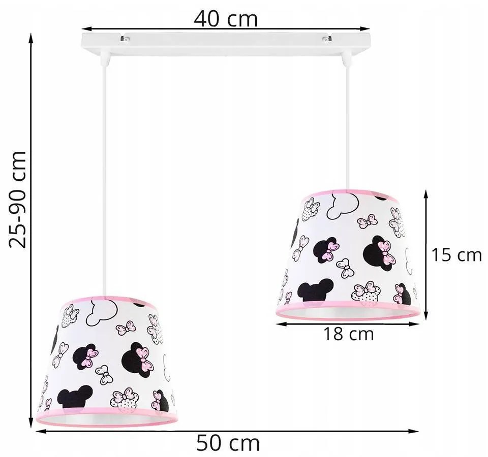 Dětské závěsné svítidlo Minnie, 2x textilní stínítko se vzorem, s