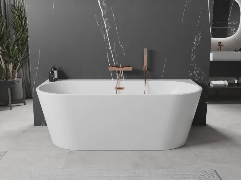 Mexen Oval+, volně stojící vana ke stěně 170 x 80 cm, bílá lesklá, měděná matná přepad, 52681708000-65
