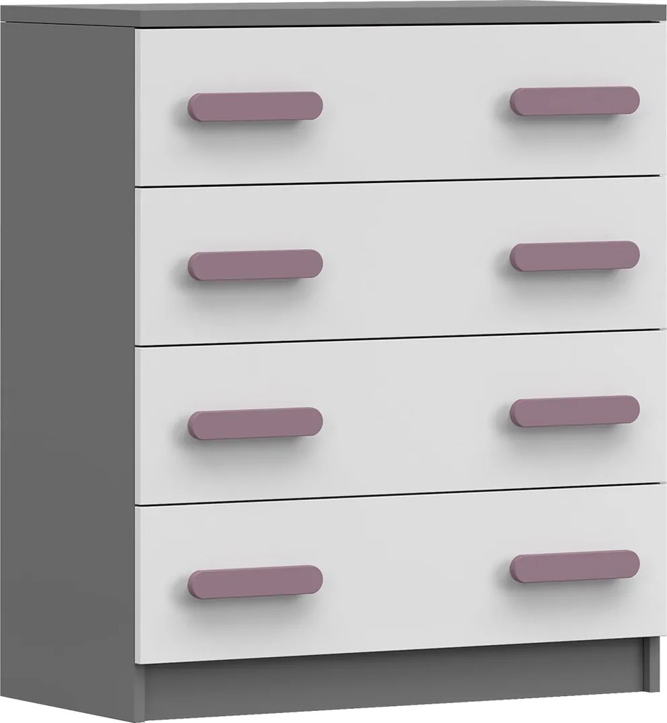 IDZ Komoda SMYK II 4S 02, 80 cm Bílá + Grafit / Barevné úchytky Barva: Zelená
