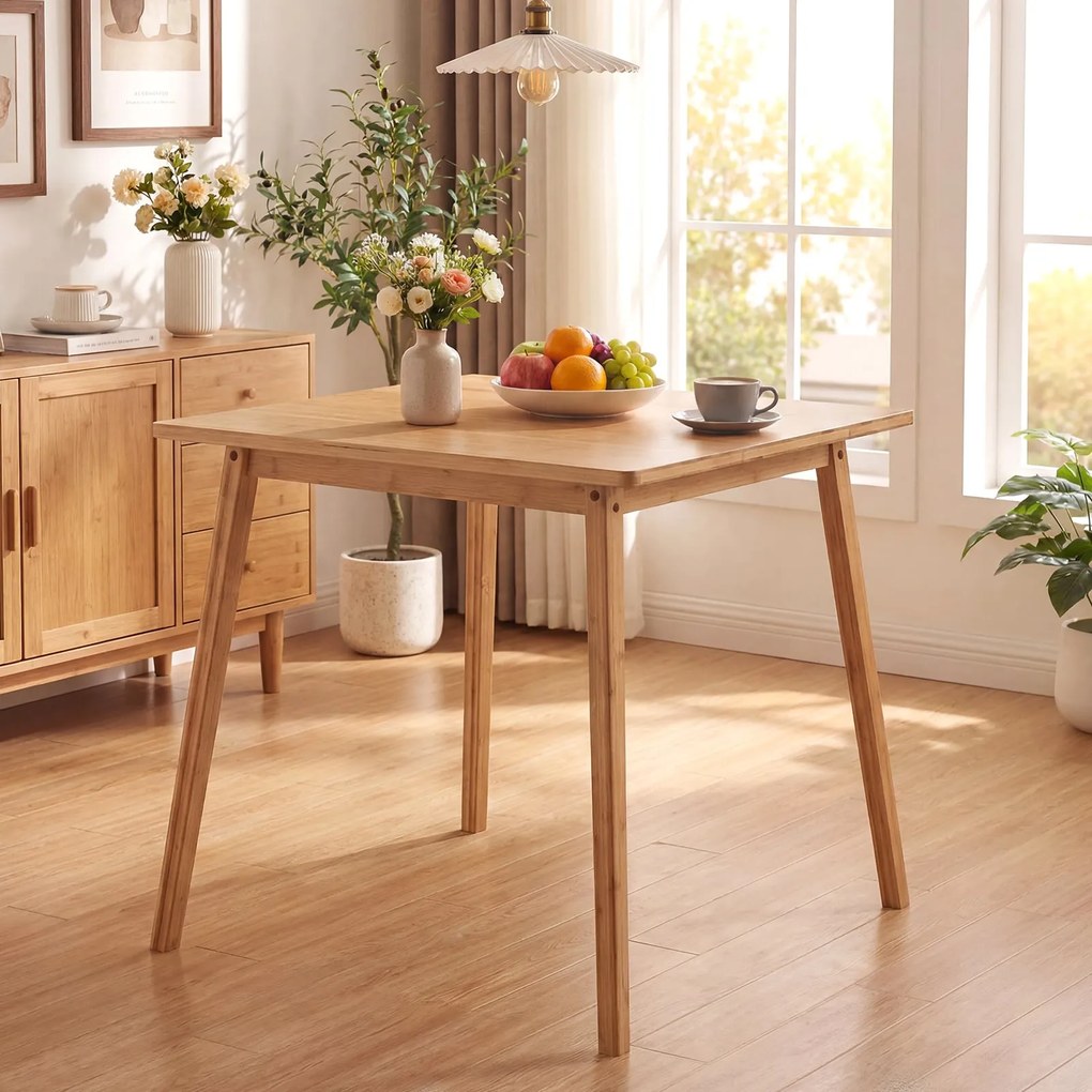 Costway Jídelní stůl z bambusu, čtvercový pro 2-4 osoby – 70 × 70 cm
