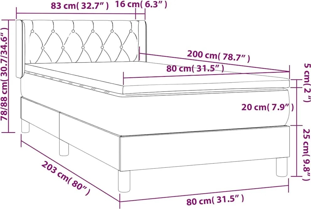 Box spring postel s matrací světle šedá 80 x 200 cm textil 3130465