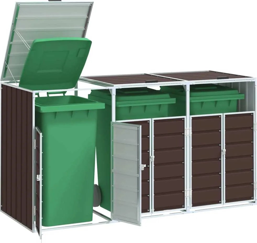 vidaXL Box na 3 popelnice 216 x 81 x 115 cm ocel [4006182] Barva: Zelená