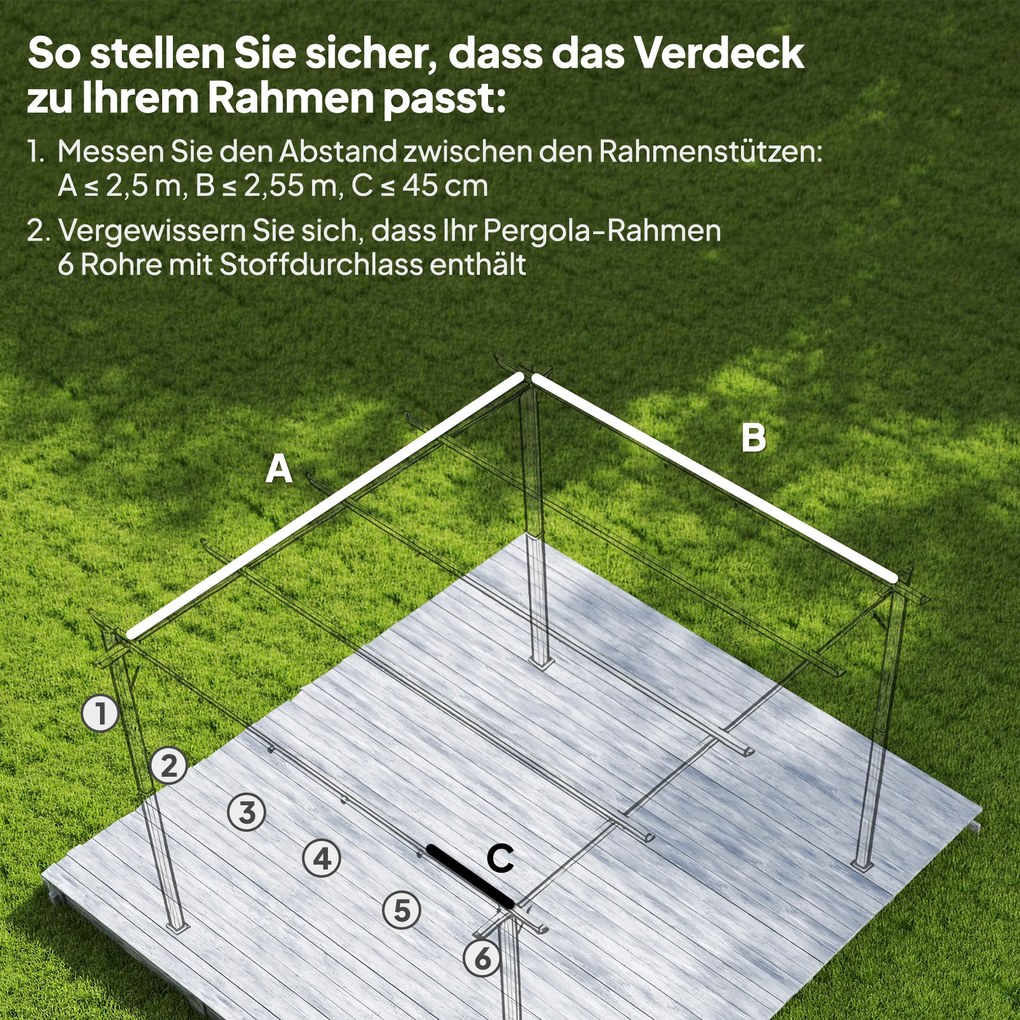 Náhradní střecha pro pergolu 3 x 3 m, zatahovací, s otvory pro odvod dešťové vody, odolná proti povětrnostním vlivům, polyester, 250 x 255 cm Káva