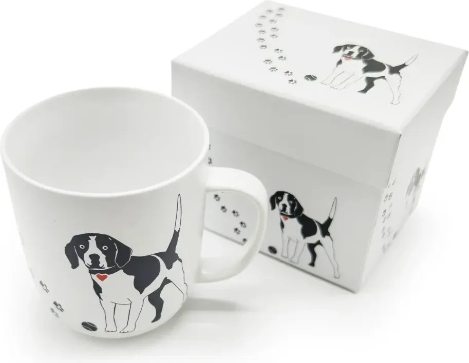 Hrnek Aport, 400 ml – New Bone China, černobílý pes, dárková krabička
