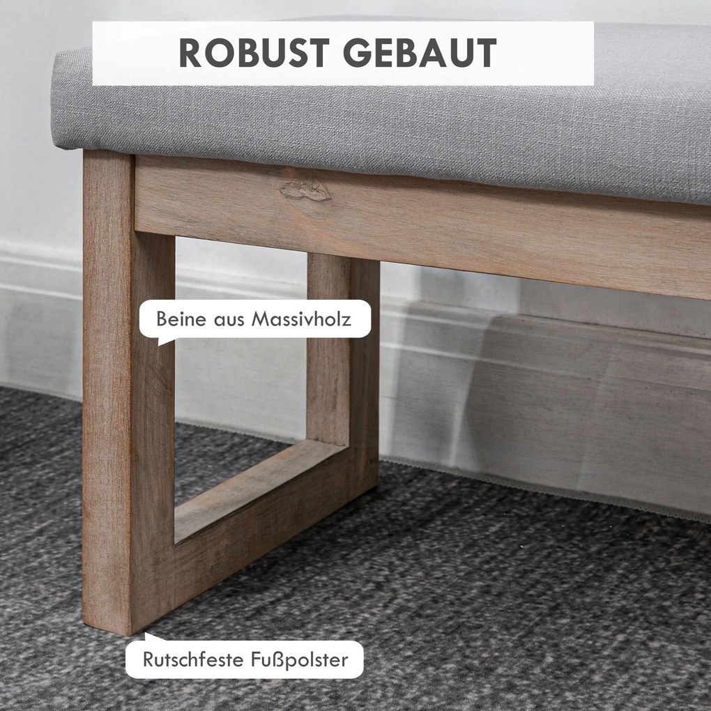 HOMCOM Taburet na nohy Čalouněný taburet s dřevěnými nohami 68x38x42 cm šedý Taburet do obývacího pokoje Ložnice Předsíňová lavice