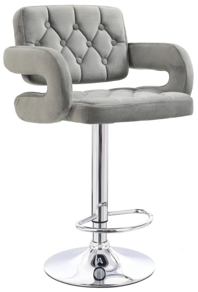 LuxuryForm DESIGN Barová židle ADRIA VELUR s kulatou stříbrnou podstavou - šedá