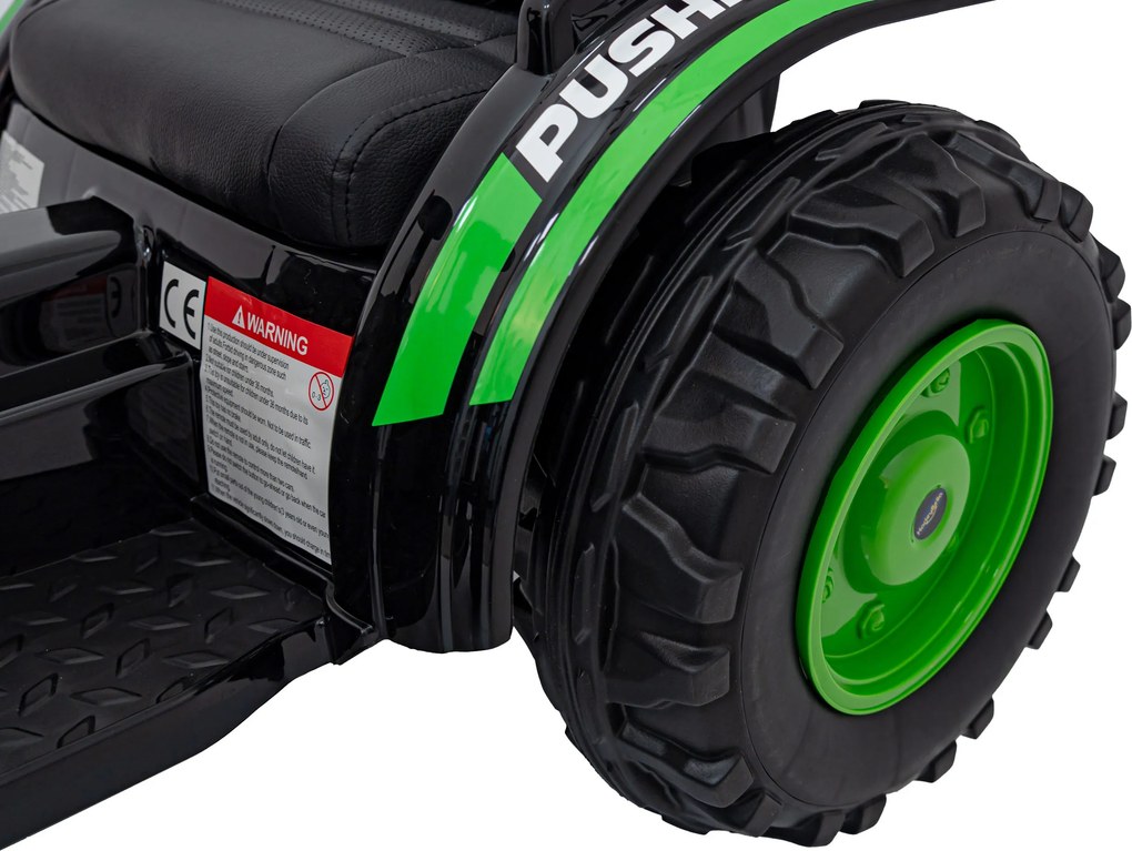 Ramiz Dětský bagr-traktor na baterie zelený + pohyblivé rameno s lžící + dálkové ovládání + pomalý start + FM rádio + LED
