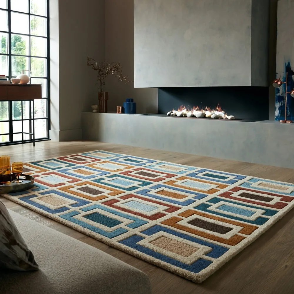 Modro-oranžový ručně tkaný vlněný koberec 80x150 cm Retro Blocks – Flair Rugs