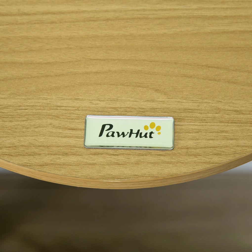 PawHut pelíšek pro kočky k montáži na stěnu Lehátko pro kočky s ochranným okrajem a polštářem, dub+krémově bílá, Ø34x10,5 cm