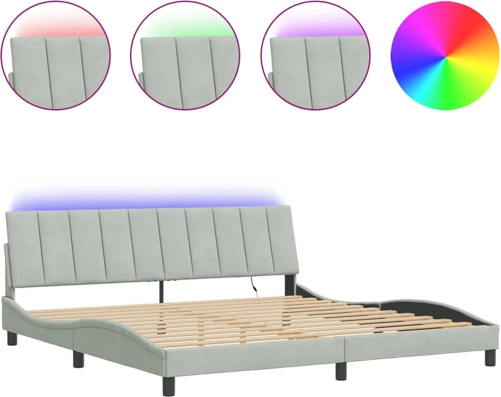 Rám postele s LED osvětlením bez matrace Hanko světle šedý 200 x 200 cm samet 3213799