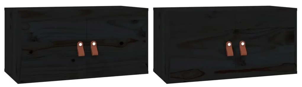 818374 vidaXL Nástěnné skříňky 2 ks černé 60 x 30 x 30 cm masivní borovice
