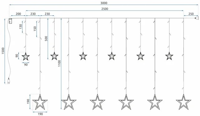 LED závěs CD002-138 barevné hvězdy, s dálkovým ovládáním