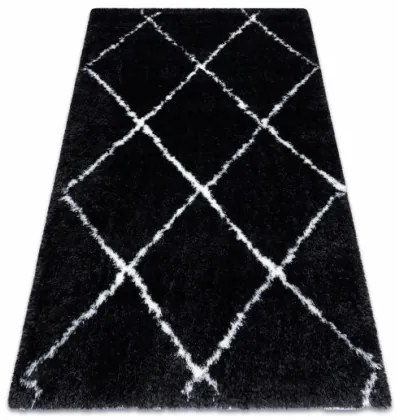 Koberec FLUFFY 2373 shaggy kratka, trellis - antracit / bílý