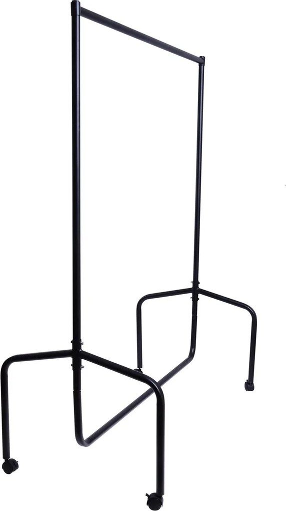 HOMCOM Stojan na oblečení s kolečky, pevný kovový rám, nosnost 140 kg, 180 x 60 x 170 cm, černá ocel