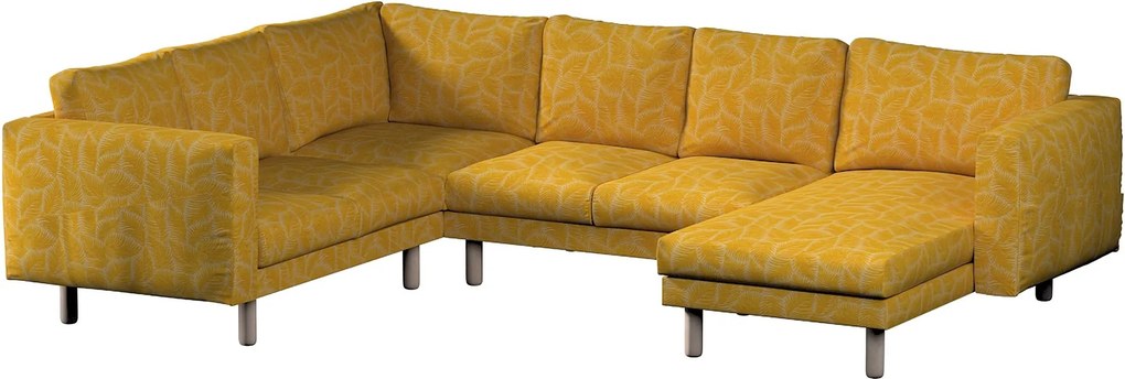 Potah na pohovku IKEA Norsborg rohová, 5-místná se šezlongem barva žlutá látka pletený vzor, vzorované