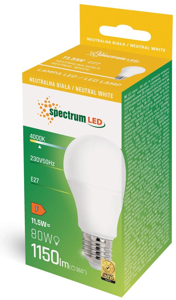Spectrum LED Spectrum, LED žárovka GLS, E-27, 230V, 11,5W, 4000K, 1150lm, WOJ+14347, OSW-01548