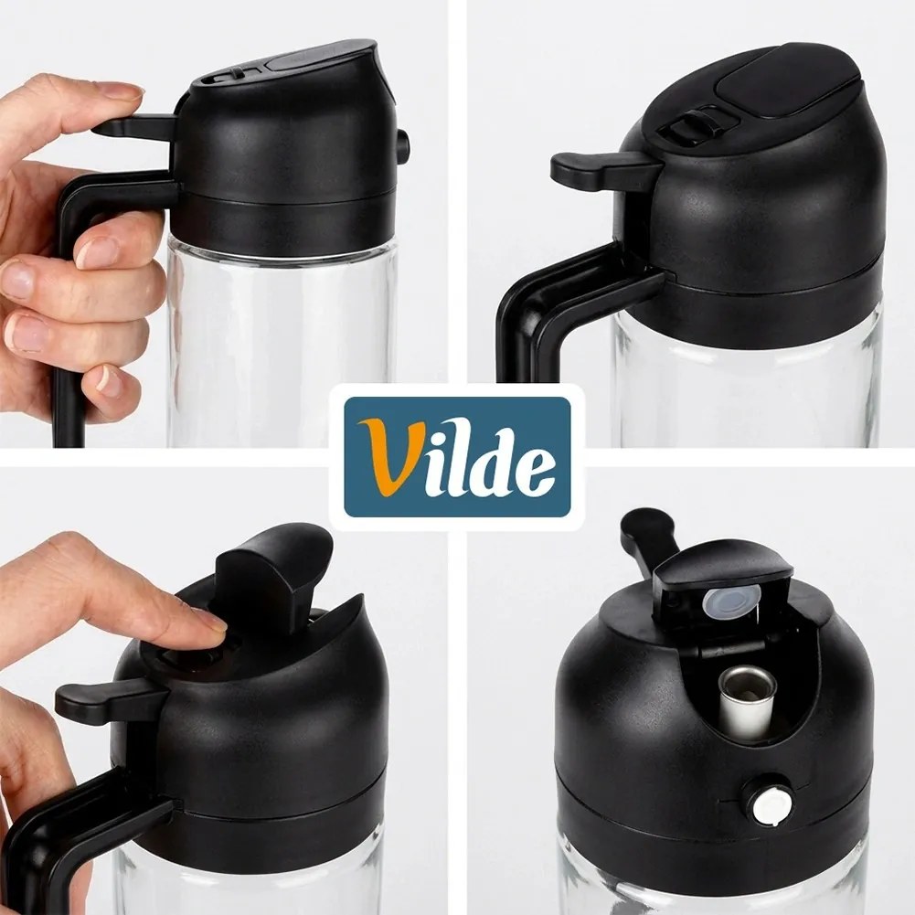VILDE Skleněný rozprašovač a dávkovač na olej 2v1 450ml - čiré sklo