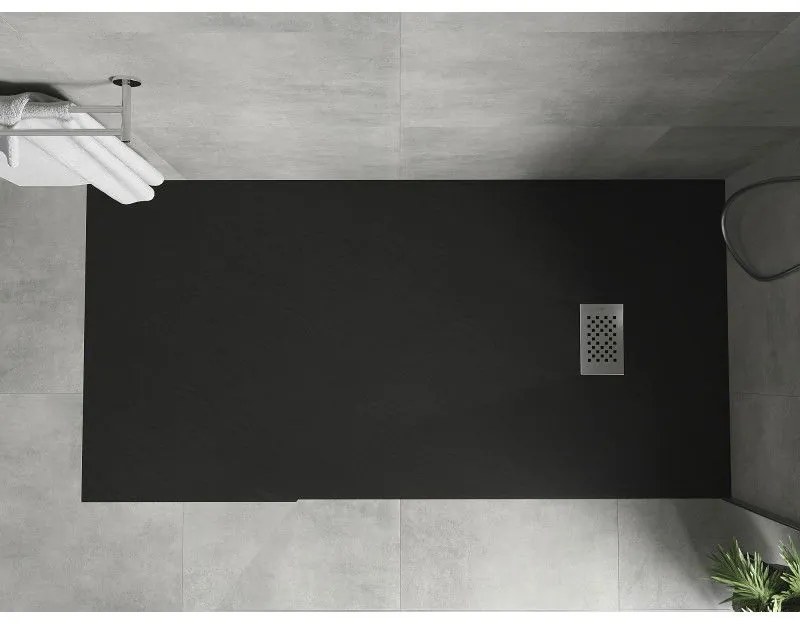 Mexen Hugo, obdélníková sprchová vanička SMC 170 x 80 cm, černá, ocelová krytka, 42708017-X