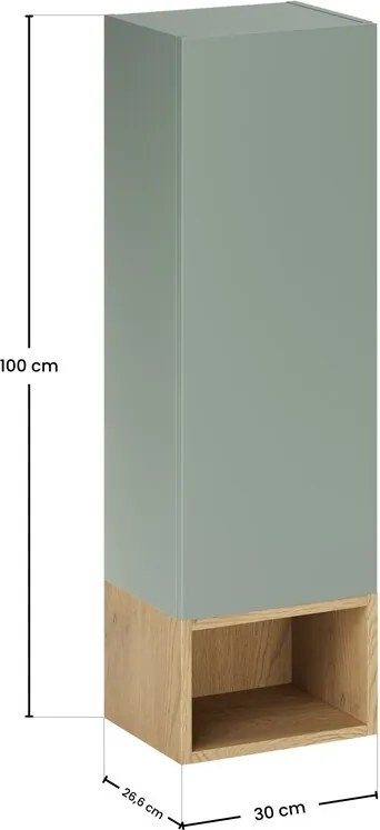 Závěsná koupelnová skříňka Aster 30 cm dub cremona/zelená