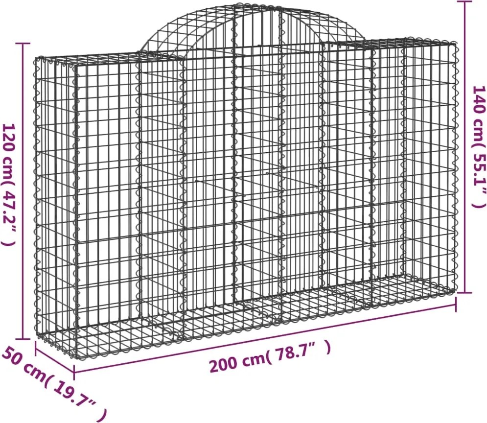 Klenuté gabionové koše 25ks 200x50x120/140cm pozinkované železo 3146357