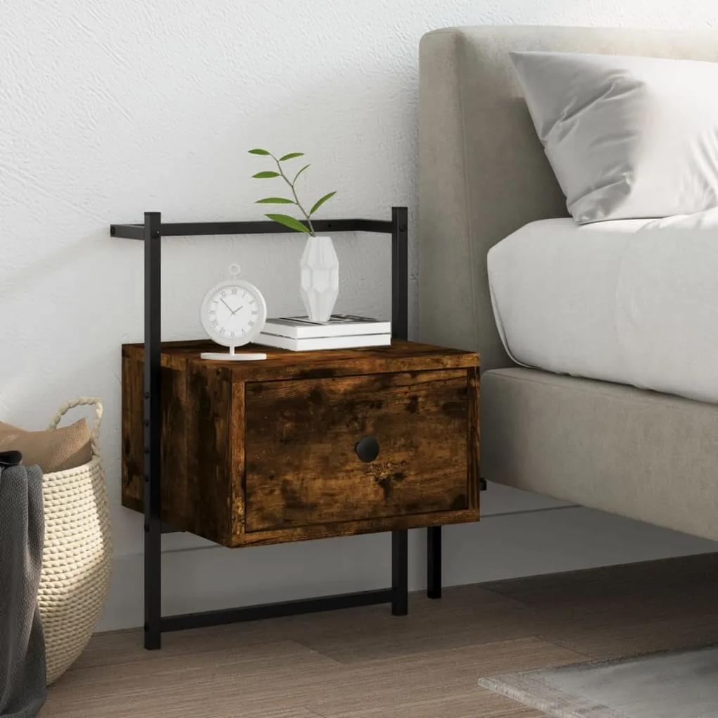 Noční stolek nástěnný kouřový dub 35x30x51 cm kompozitní dřevo - Default Title