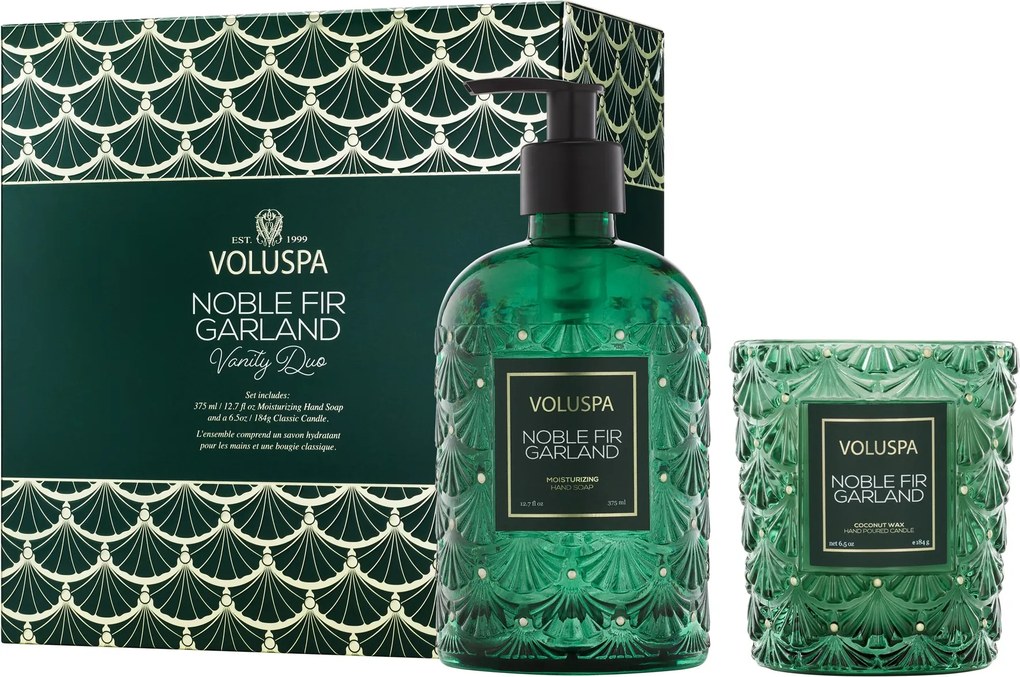 dárková sada Noble Fir Garland, tekuté mýdlo ve skle 375 ml + svíčka 184 g