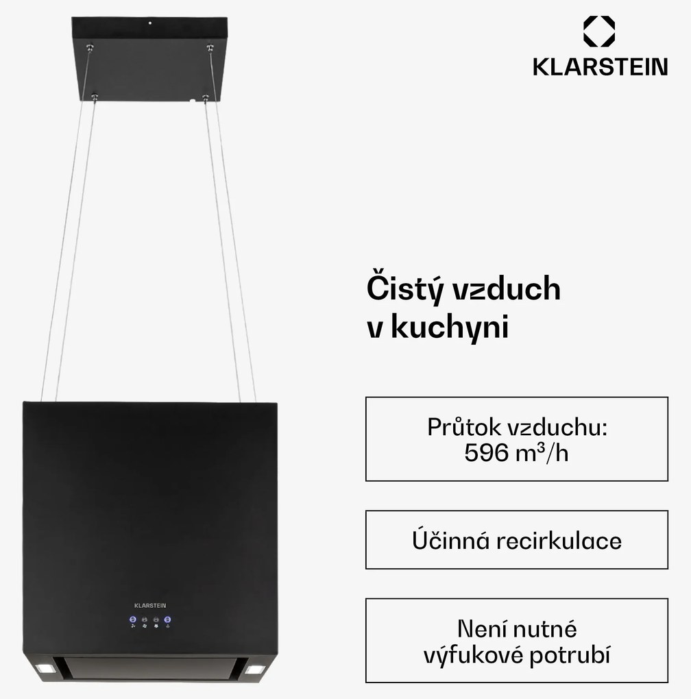 Klarstein Kronleuchter, digestoř, 44 cm, ostrůvková, 596 m³/h, LED panel, A, černá