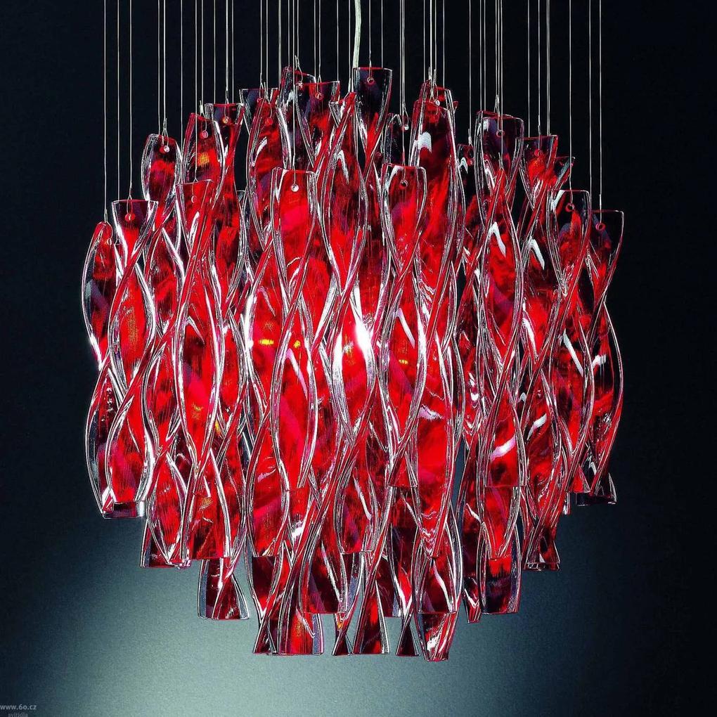 Axolight Aura, luxusní závěsné svítidlo z červeného muránského skla, 1x150W E27, prům. 47cm, délka 160cm