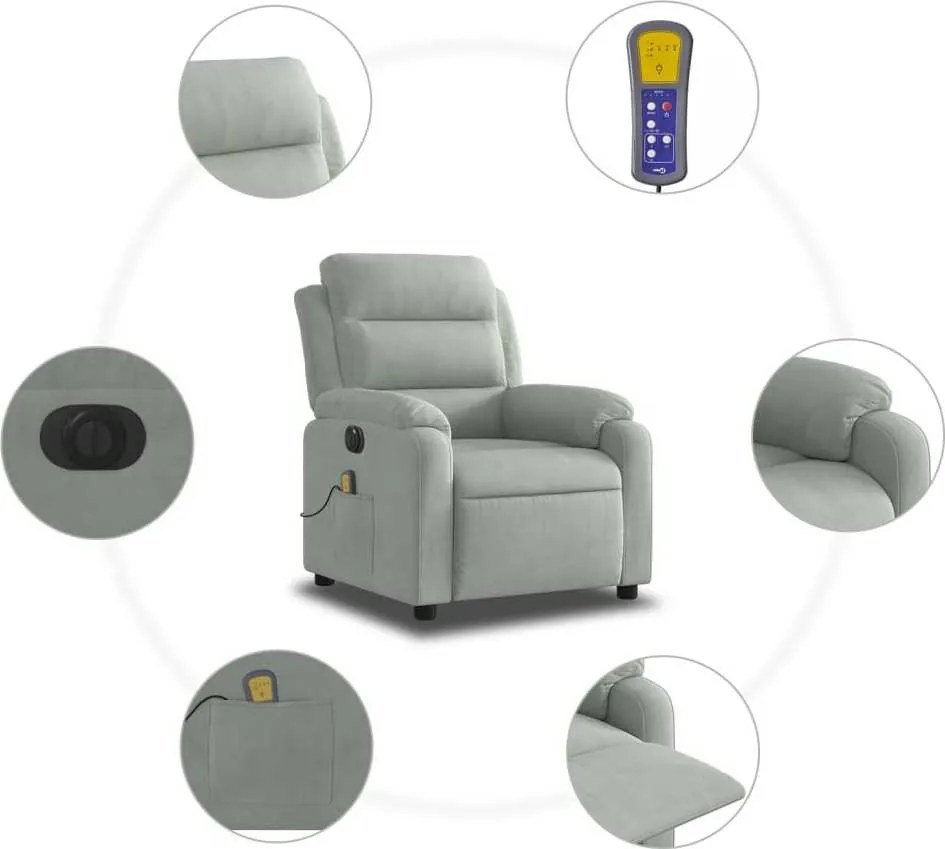 vidaXL Elektrické masážní polohovací křeslo samet [3205081] Barva: světle zelená