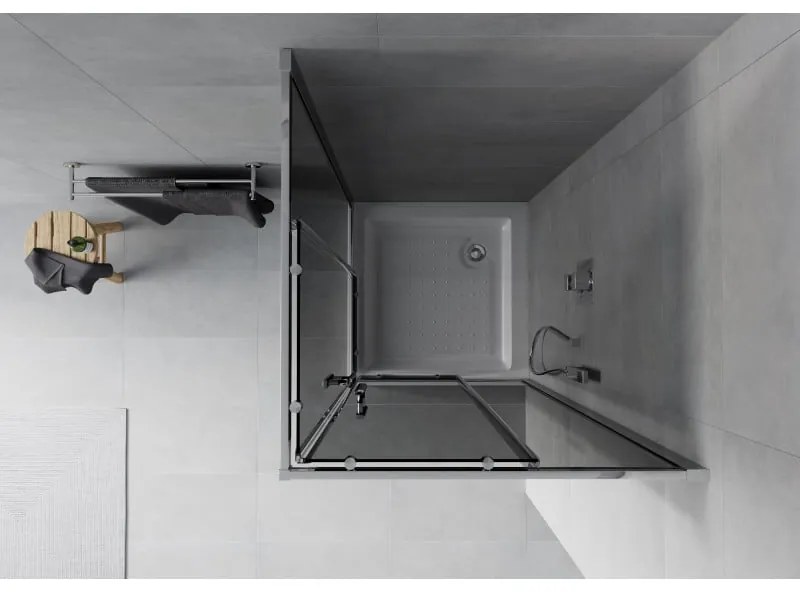 Mexen Rio, čtvercový sprchový kout s posuvnými dveřmi 80 x 80 cm, 5mm šedé sklo, chromový profil + bílá vysoká vanička, 860-080-080-01-40-4510