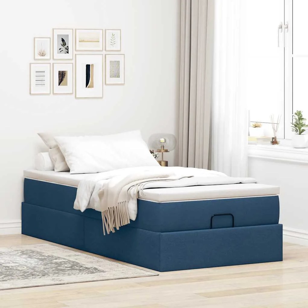 Osmanský rám postele s matrací modrá 100x200cm textil 3311091