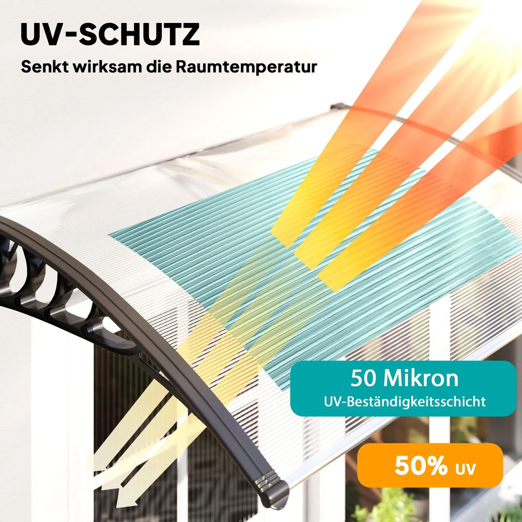 Outsunny Přední Dveřní Kryt 89 x 122 cm z Polykarbonátu, Zakřivený Kryt s UV Ochrannou, Sluneční Clona proti Dešti pro Venku, Bílý
