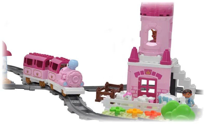Blocki Mubi stavebnice Vláček - pohádkový zámek typ LEGO DUPLO 83 dílů se světlem a zvukem