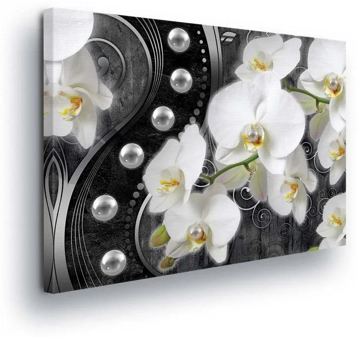 GLIX Obraz na plátně - Květiny s Perlami v Černém 100x75 cm