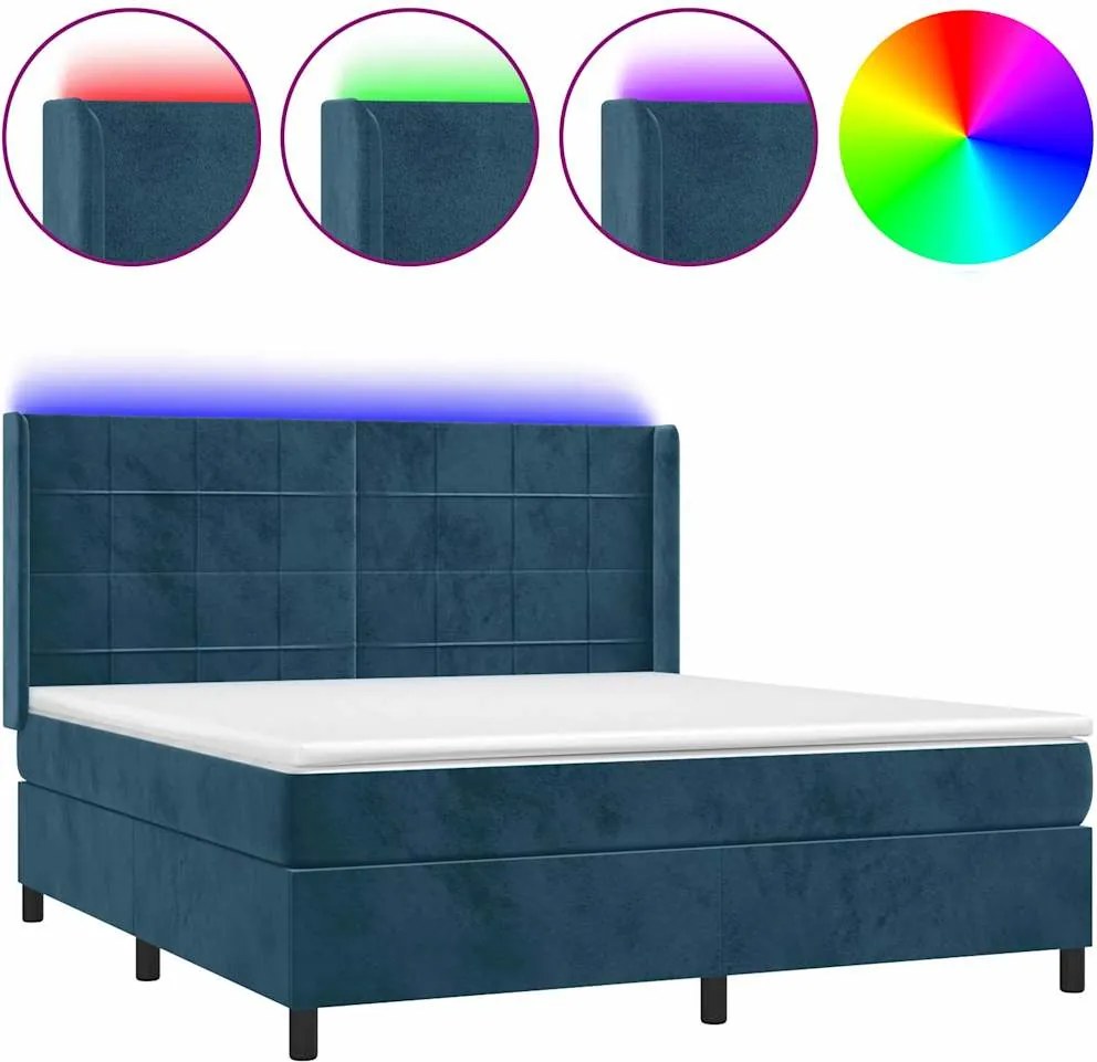 Box spring postel s matrací a LED tmavě modrá 160x200 cm samet 3139575
