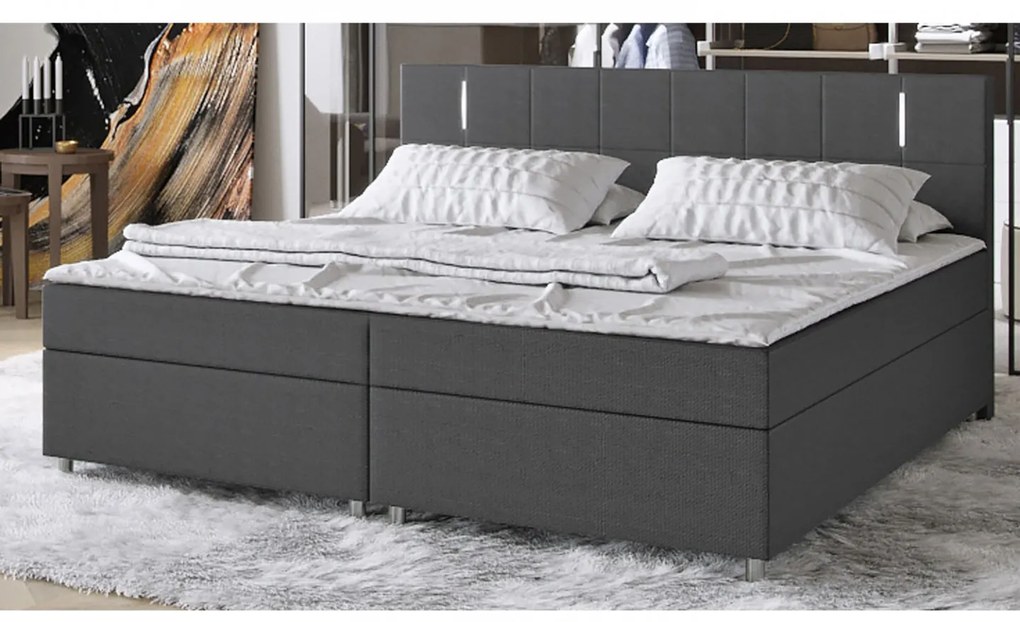 Goleto Postel Box Spring Cleveland s LED osvětlením 140 x 200 cm | šedá