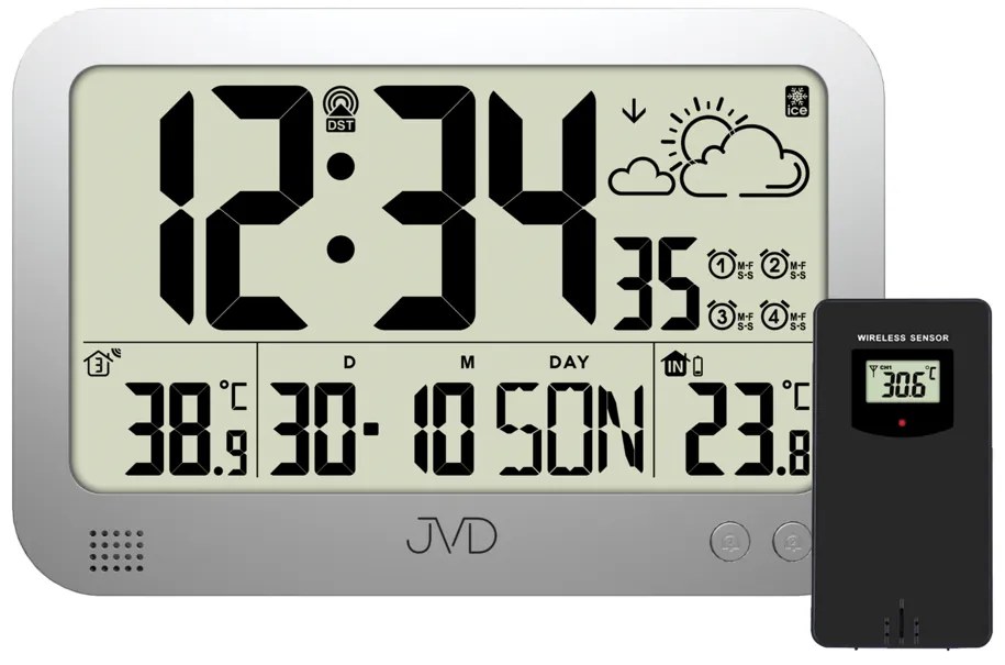 JVD Digitální nástěnné stříbrné rádiem řízené hodiny JVD RB3565.2