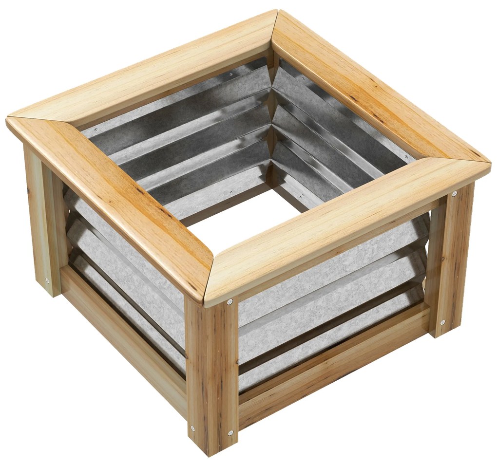 Outsunny vyvýšený záhon kovový květinový truhlík s dřevěným rámem 45x45x30cm pro zahradu balkon příroda | Aosom.de