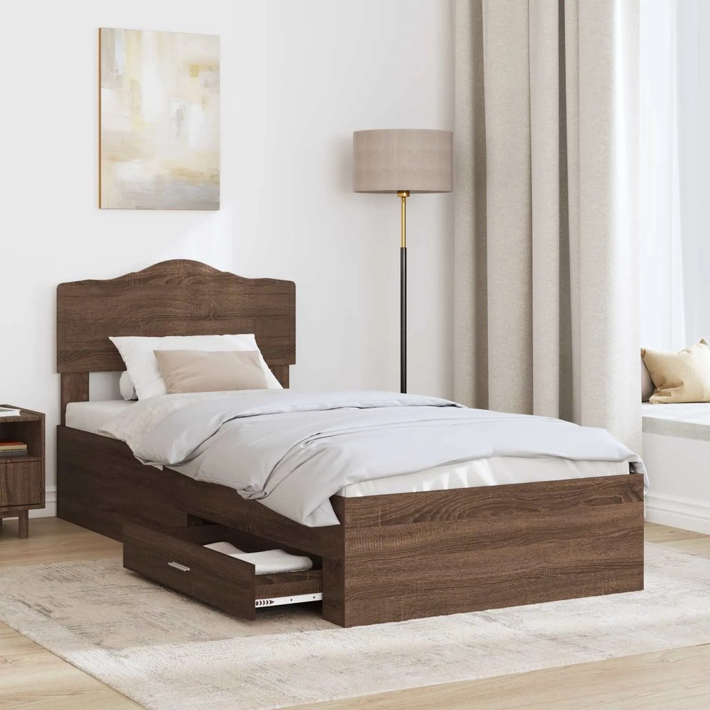 Rám postele se zásuvkou Hnědý dub 70 x 190 cm Kompozitní dřevo 3413262