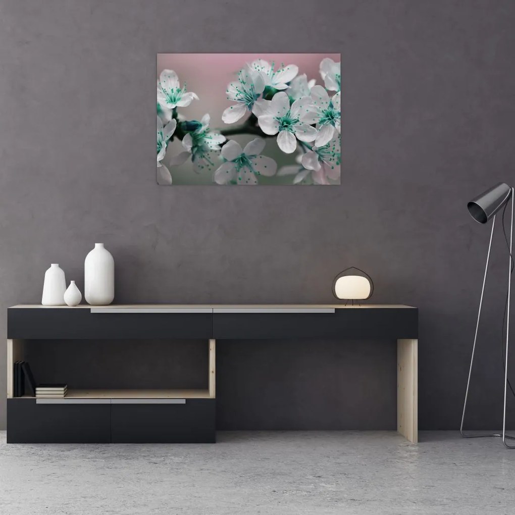 Skleněný obraz květu - tyrkysové (70x50 cm)