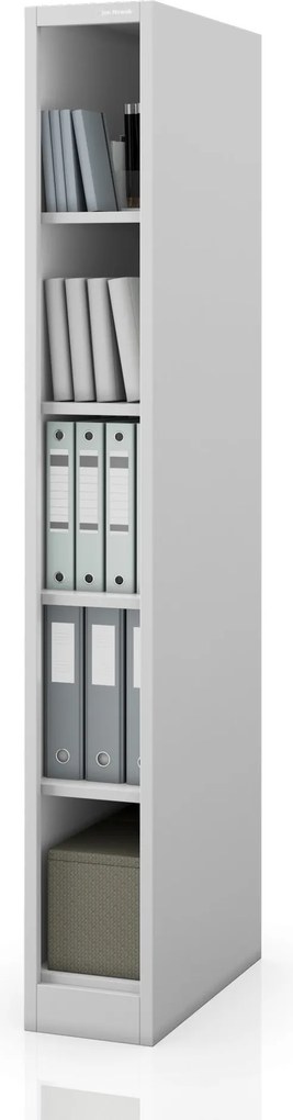 Úzký kovový archivační regál na dokumenty šedý, 250x1850x600 mm: TIM