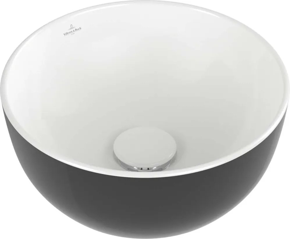 Villeroy & Boch Artis - Umyvadlo na desku, průměr 33 cm, bez přepadu, bez otvoru pro baterii, Coal Black 438932BCT8